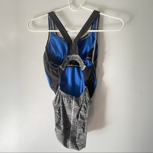 Speedo | Swim | Speedo Heather Grey Blue Quantum Splice Swimsuit | Poshmark
